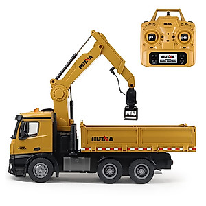 AINIX RC Dump Truck, 1/24 2.4G RC Dump Truck Transport Vehicle with Crane RC Truck Car with Lights and Sound Effects, Construction Site Vehicle Toy Gift for Kids Adults, (D0210219KQFIQF7ZBT)