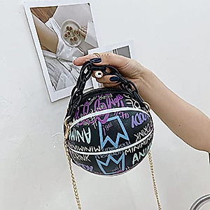 Basketball Shaped Purse Shoulder Bags, Round Graffiti PU Crossbody Bag for Women