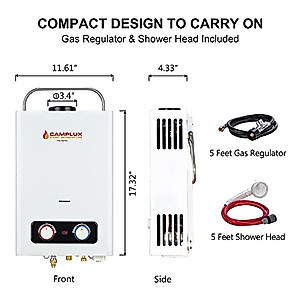 CAMPLUX ENJOY OUTDOOR LIFE BD158 1.58GPM Outdoor Propane Tankless Gas Water Heater, white, 6l