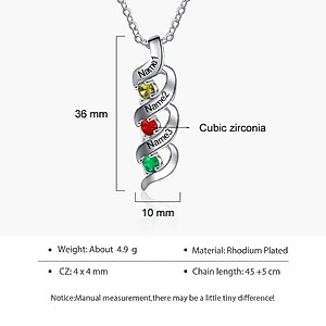 LoraPetid Personalized 2-7 Names Birthstone Necklace Custom Mother Daughter Necklace with Engraved Names Pendent Necklace Gifts for Mom Women (3 name)