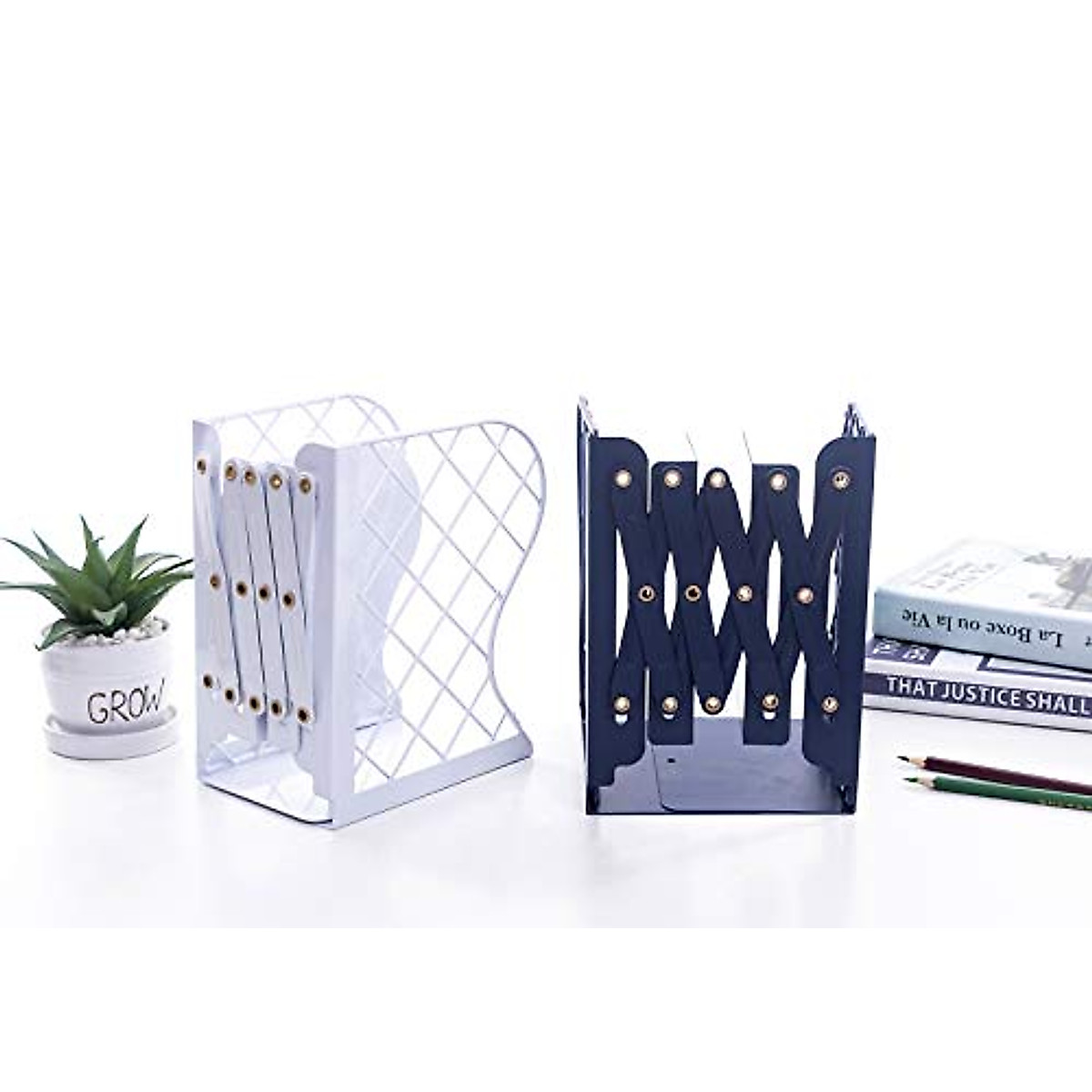 DengHU Bookeds,Adjustable Bookends Table Desktop Desk Expandable Adjustable Bookcase Bookend for Heavy Books Holder for Desk Book Stand Heavy Duty Bookend (White)