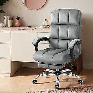 Velvet Ergonomic Office Chair with Footrest - Comfortable High Back Reclining Computer Chair for Home Office (Grey)