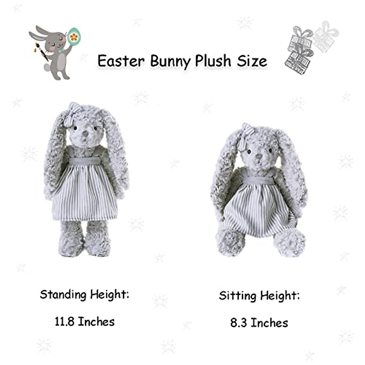 Uvvyui 11.8 Inch Easter Bunny Stuffed Animal, Cute Bunny Rabbit Plush Animal Toy with Long Ears for Kids Toddlers Girls Boys Easter Birthday Gifts (11.8 Inch, Grey)