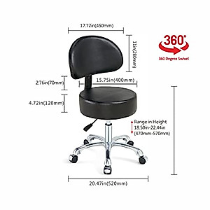 Lilfurni Black Lift Swivel Rolling Stool Round Chair,Thick Sturdy Padding,Adjustable Stool with Wheels for Doctor,Medical,Massage Salon,Office,Shop(with Back, Black)