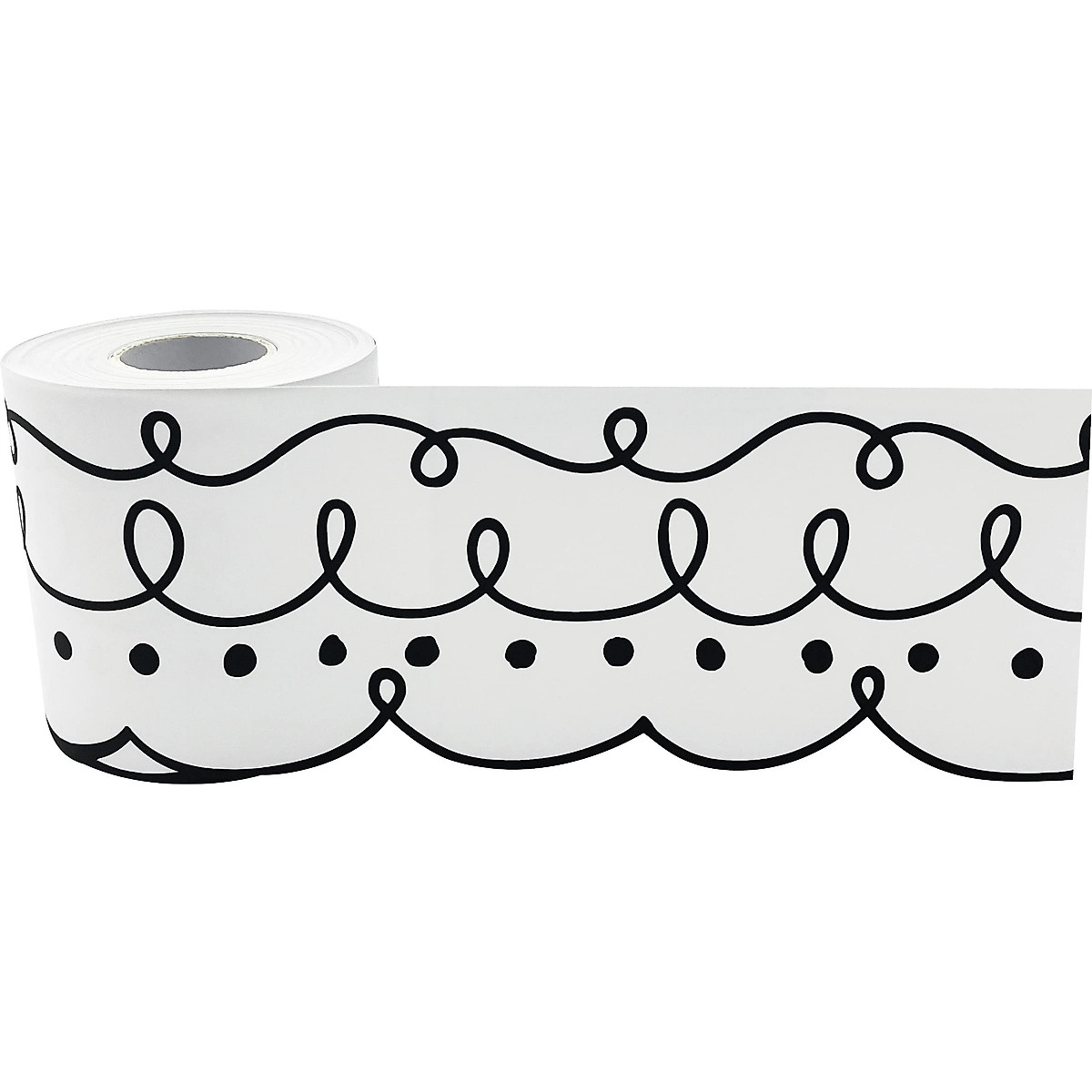 Teacher Created Resources Squiggles and Dots Die-Cut Rolled Border Trim (TCR8914),Black, White