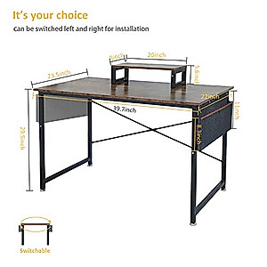 Computer Desk 39 inch Study Writing Table for Home Office-Modern Simple Work Desk with Small Removable Table,Storage Bag and 3 Hooks