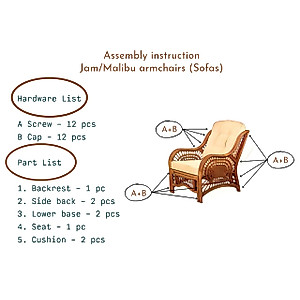 Malibu Lounge Loveseat Sofa Natural Rattan Wicker Handmade Design with Cream Cushions, Colonial Color