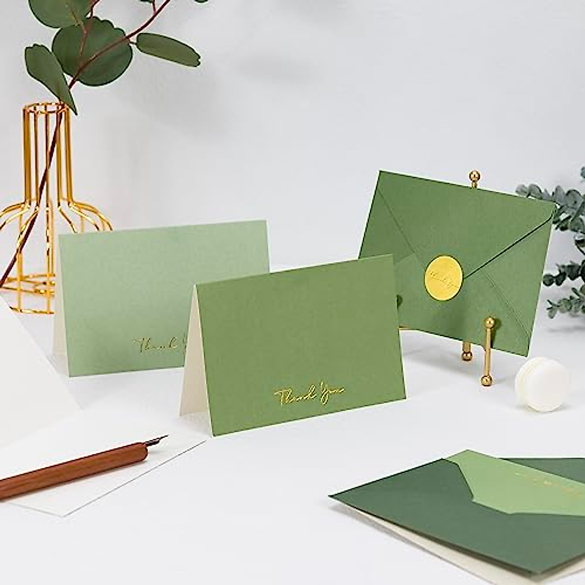 Crisky Shade of Sage Green Thank You Cards (50 Pack) with Craft Envelopes & Stickers Printable Greeting Cards Bulk for Birthday, Baby Shower,Bridal Shower, Wedding, Graduation.