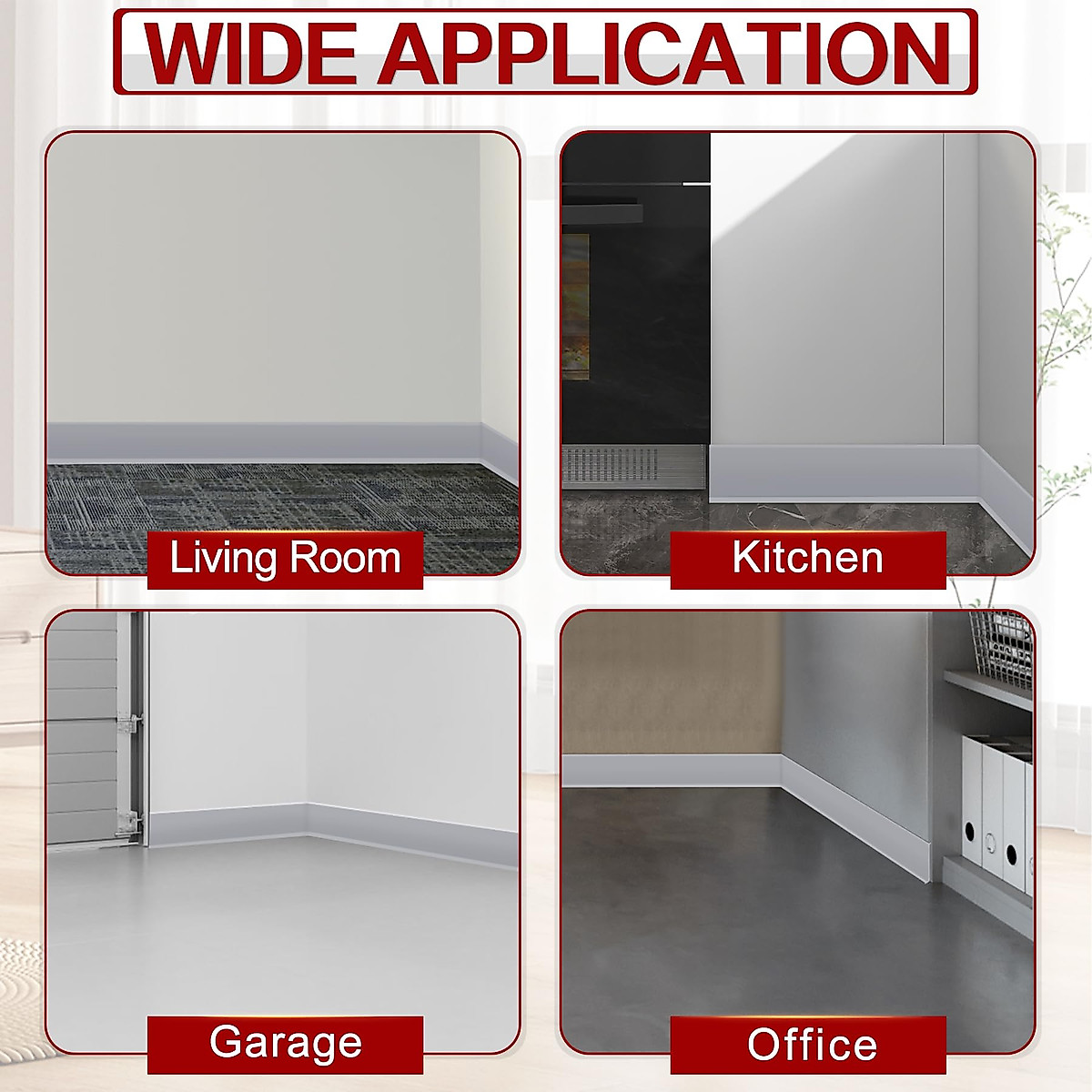 ToLanbbt 26.3 FT Baseboard Trim Molding Wall Base Cove Flexible Vinyl Self-Adhesive Base Trim, 4 in Peel and Stick Avoid Dust Rubber Baseboard Trim for Bedroom Garage Office School Cover Walls, Gray