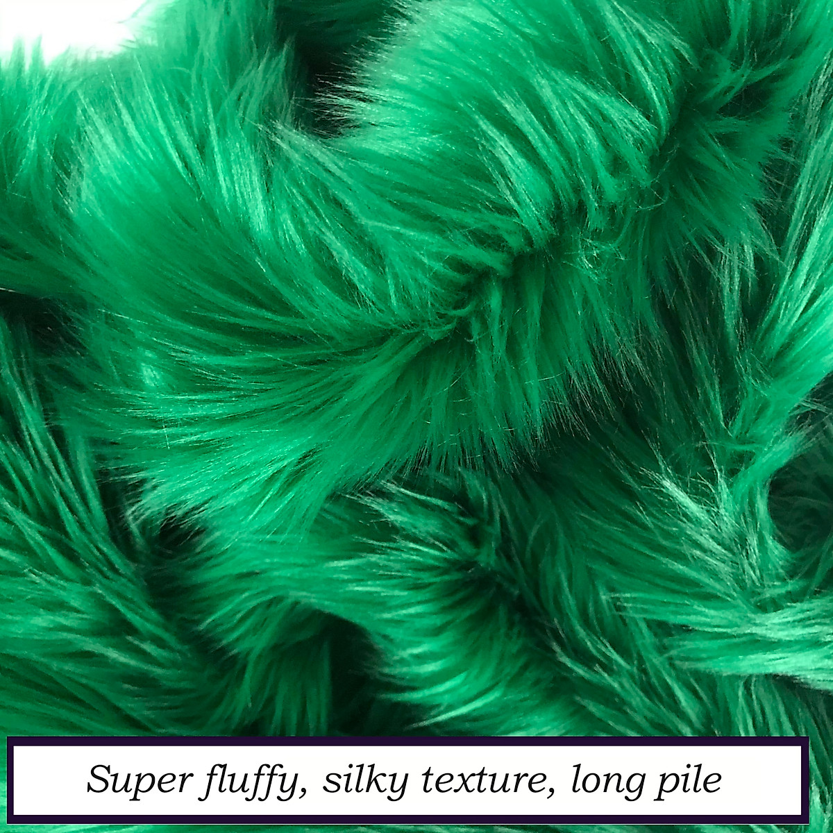 Bianna Emerald Kelly Green Faux Fur Fabric, by The Yard, American Seller, Luxury Shag Shaggy Material for Crafting, Sewing, Costumes, Fursuits, Home Decor (12x12 inches)