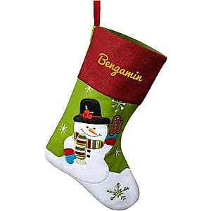 MBETA Personalized Christmas Stockings Embroidered Custom Name Xmas Hanging Stocking for Christmas Tree Fireplace, Holiday Home Decor, Christmas Stockings with Santa, Snowman, Elk, for Home Party Deco