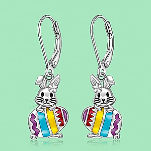 Easter Bunny Earrings for Women Sterling Silver 925 Cute Bunny Rabbit Earrings Easter Egg Dangle Jewelry Holiday Birthday Gifts