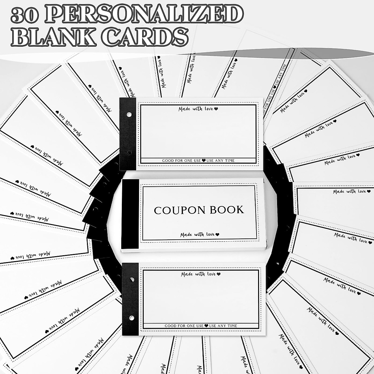 JULEASEL Blank Coupon Book for Him Her, 30 Personalized Vouchers Booklet for All Occasions | Unique Birthday Gifts, Fill In Your Own Coupon Ideas for Wife Husband Girlfriend Boyfriend Best Friend