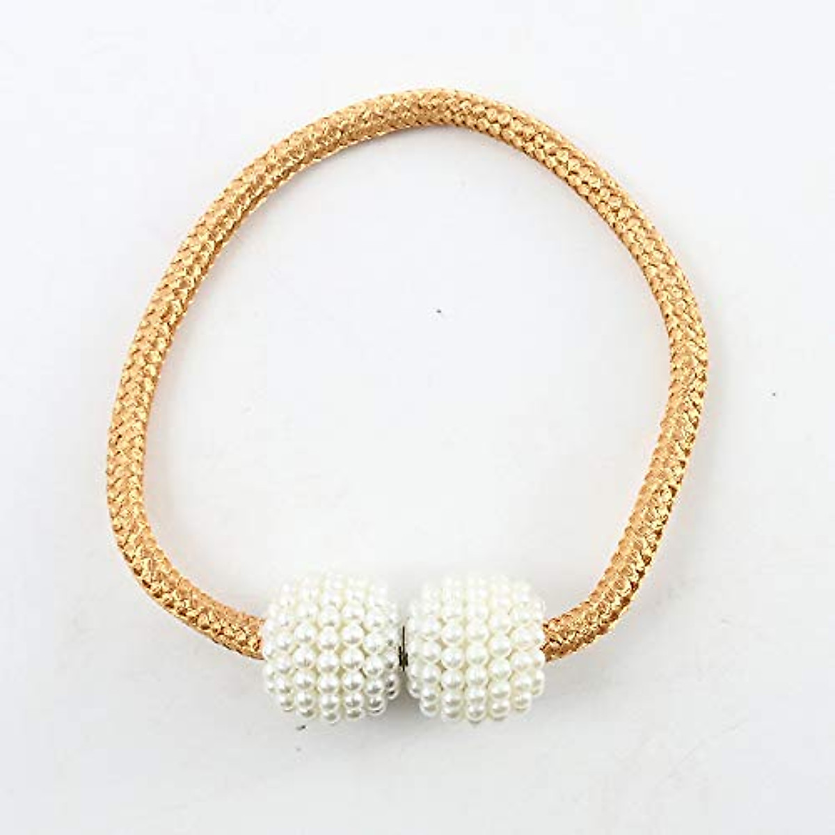 BSitVoik Magnetic Curtain TieBacks with Pearls, Modern Curtain Holdbacks Strap, Pearl Ball Home Office Curtain Buckle, Weave Clips Rope Straps Holder for Big, Wide or Thick Drapries(Grey)