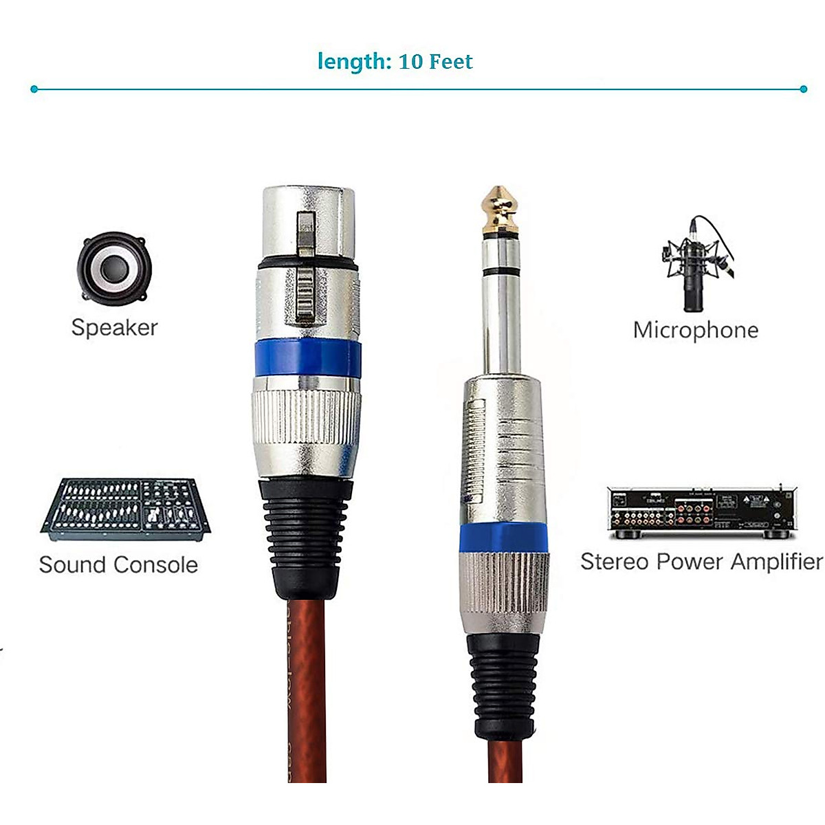 Yuyaokk 2Pcs 50 Feet Female XLR to 1/4 Inch TRS (6.35mm) Microphone Cables, XLR to Quarter inch Patch Cable, Unbalanced XLR Female to TRS Male Mic Cord Stereo Interconnect Cable