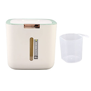 Rice Storage Container, 22.lb Food Storage Container with Lid and Measuring Cup, Moistureproof Cereal Grain Storage Box for Beans Grain Flour and Pet Food (Light Green)