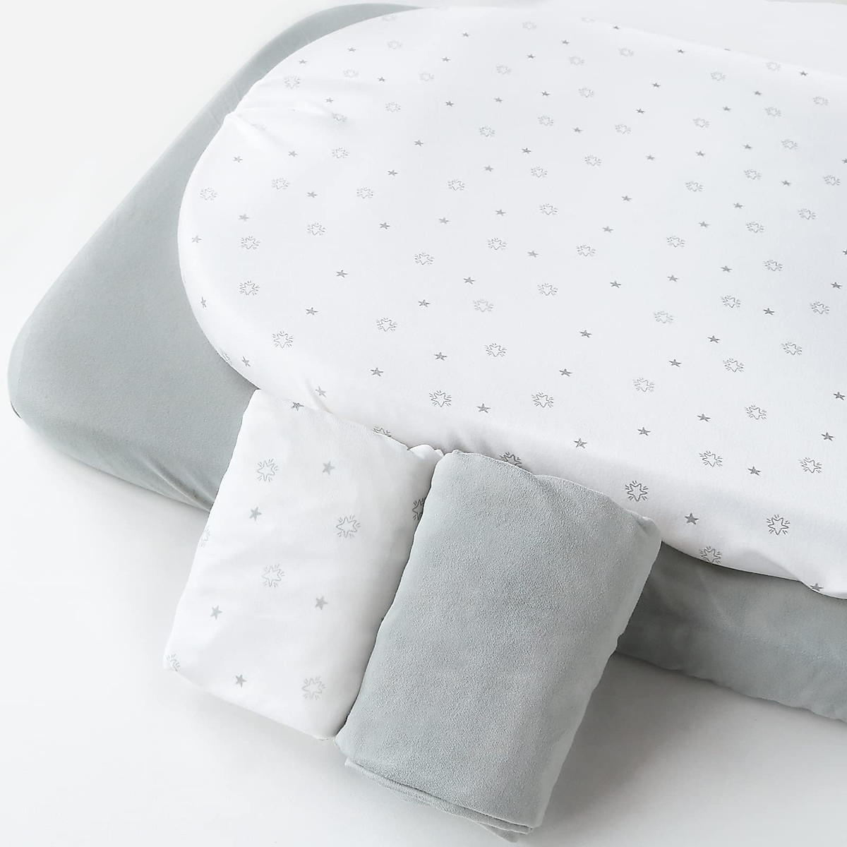 Bassinet Sheets 2 Pack 32" x 18"-Fit for Arm's Reach Clear-Vue & Cambria Co-Sleeper, RONBEI Bedside Bassinet, Chicco LullaGo Nest Portable Bassinet, Ultra Soft & Super Stretchy, Grey & White Star