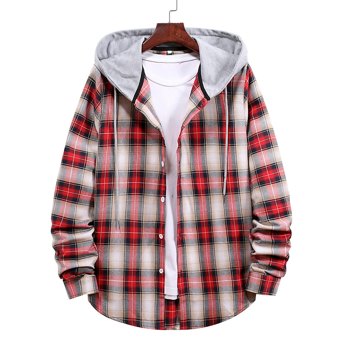 Willisos Hoodies for Men,Men's Plaid Hooded Shirts Casual Long Sleeve Lightweight Shirt Jackets Fashion Button Shirts Outwear