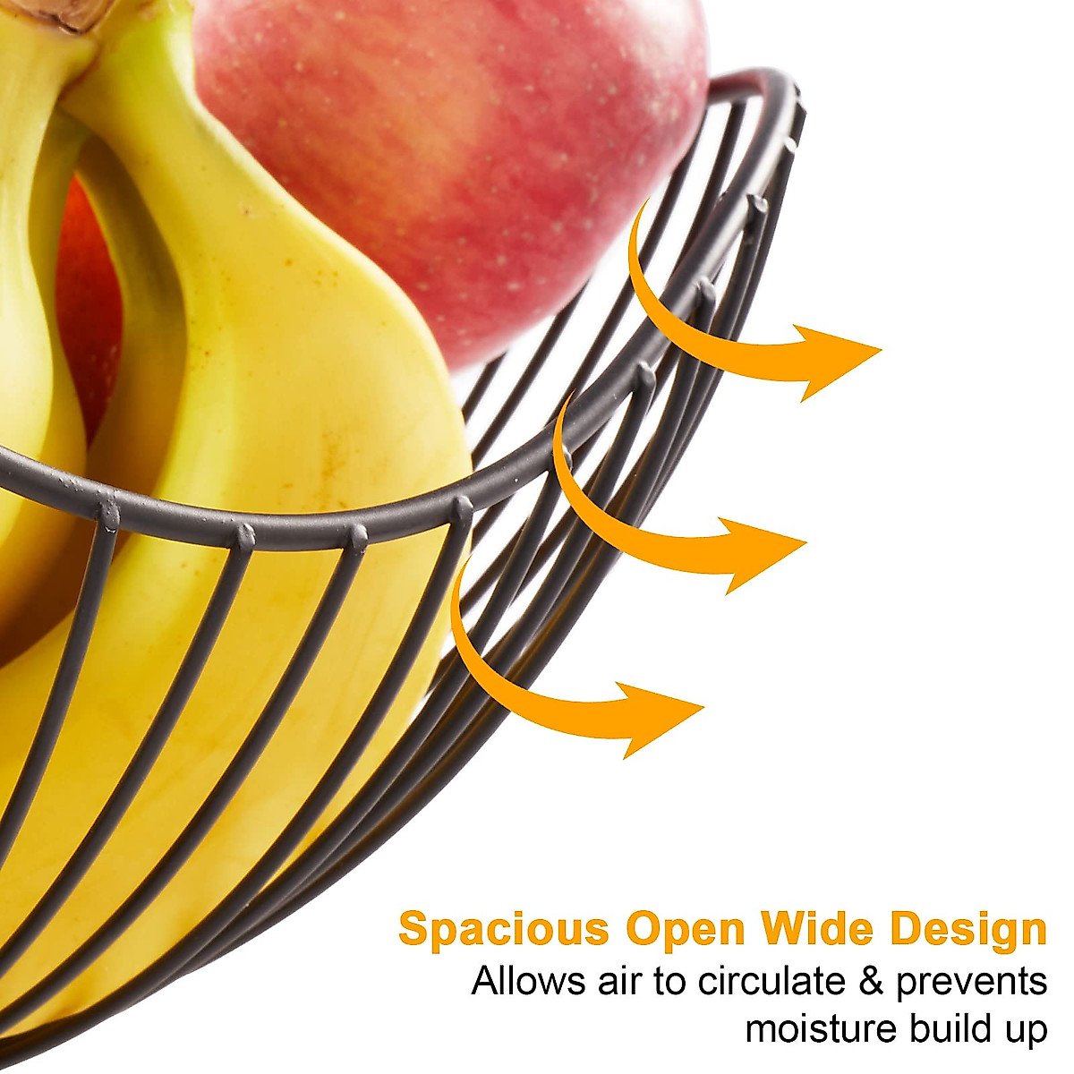 Glory to you Fruit Bowls for Kitchen Counter, Metal Wave Wire Fruit Basket, Black Holder Storage for Vegetable Snack Bread Serving Candy Table Dining