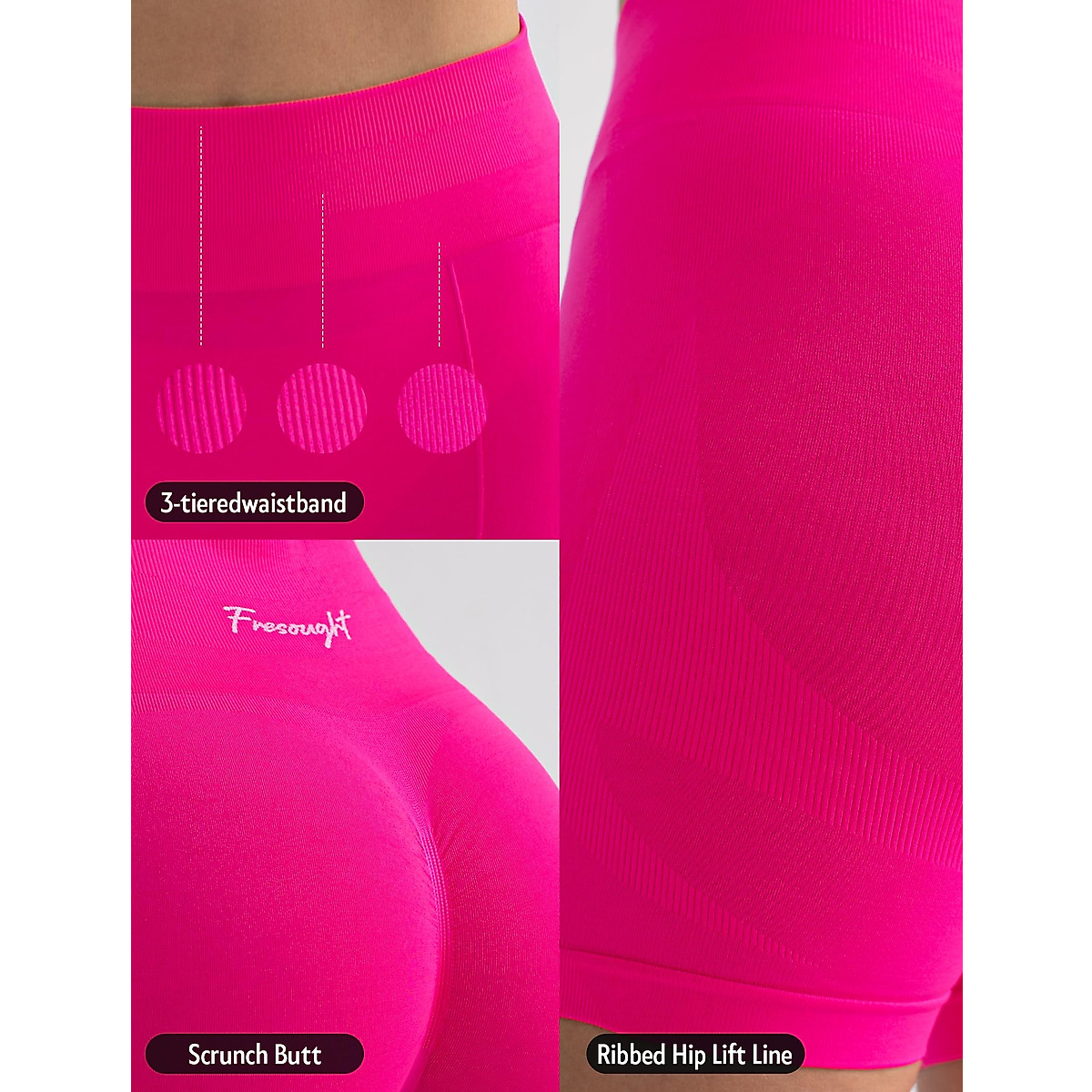 FRESOUGHT Womens Workout Shorts High Waisted 5 Inch Athletic Gym Yoga Shorts Hot Pink L