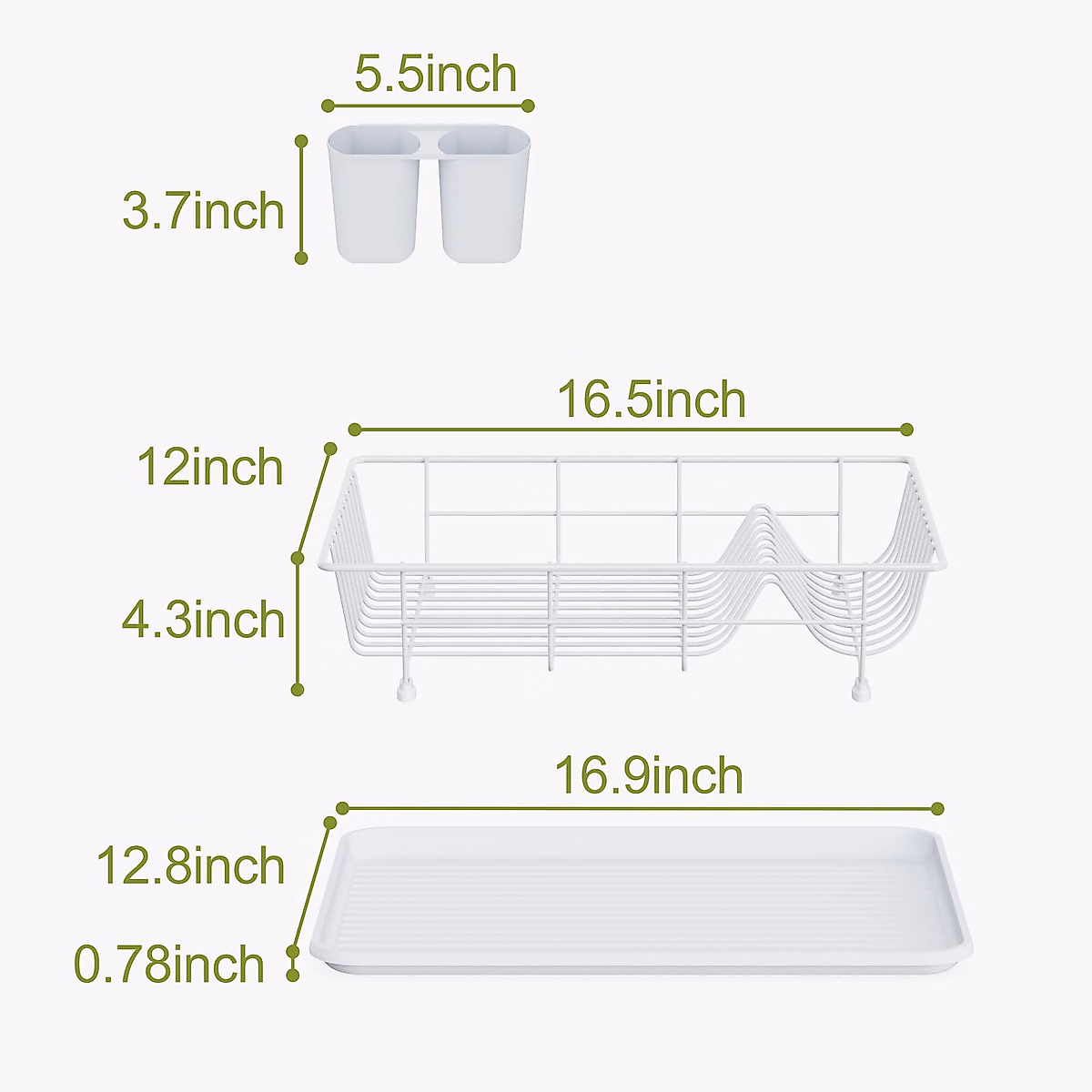 GSlife Dish Drying Rack for Kitchen Counter Small Dish Rack with Drainboard Tray Dish Racks Drainer for Kitchen Countertop, Snow White