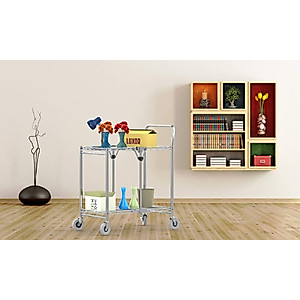 LUXOR WSCC-2 Two-Shelf Collapsible Wire Utility Cart with Wheels, Push Heavy Duty,Holds 200 Pounds and Folds Up for Storage, 37"W x 18.25"D x 30.5"H