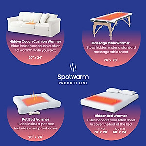 Hidden Heat Electric Couch Cushion Warmer by Spotwarm; Wireless RF Remote, Microplush Flannel Heated Seat or Single User Bed Warmer 17” by 20”
