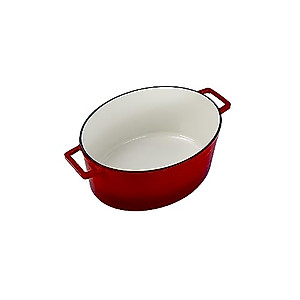 LAVA 5 Quarts Cast Iron Dutch Oven: Multipurpose Stylish Oval Shape Dutch Oven Pot with Glossy Sand-Colored Three Layers of Enamel Coated Interior with Trendy Lid (Red)