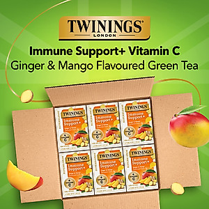 Twinings Superblends Immune Support+ Herbal Tea with Vitamin C, Ginger & Mango Flavoured Green Tea, 16 Tea Bags (Pack of 6), Enjoy Hot or Iced