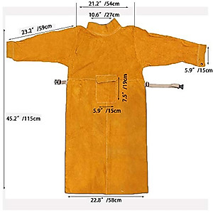 Jewboer Leather Welding Apron with Sleeve,Heavy Duty Welding Jacket,Heat Flame Resistant Weld Coat for Men Women,XL