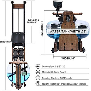 TRUNK Foldable Water Rowing Machine for Home Fitness, Classic Wood Water Rower with Bluetooth Monitor Whole Body Exercise Cardio Training (Included an Dust Cover and Phone Holder)
