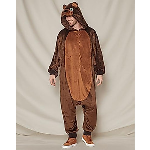 Spirit Halloween Adult Bear Union Suit | One-Piece Hooded Bear Outfit | Animal Halloween Costume Multicolored