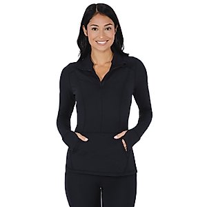 Yogalicious Nude Tech Half Zip Long Sleeve Jacket with Front Pockets - Black - Small