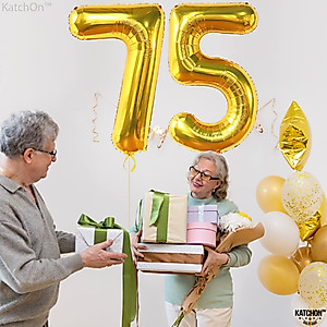 KatchOn, Giant Gold 75 Balloon Numbers - 40 Inch | Gold 75th Birthday Balloons, 75th Birthday Decorations | 75th Anniversary Decorations | 75 Balloons for 75 Birthday Party Decorations