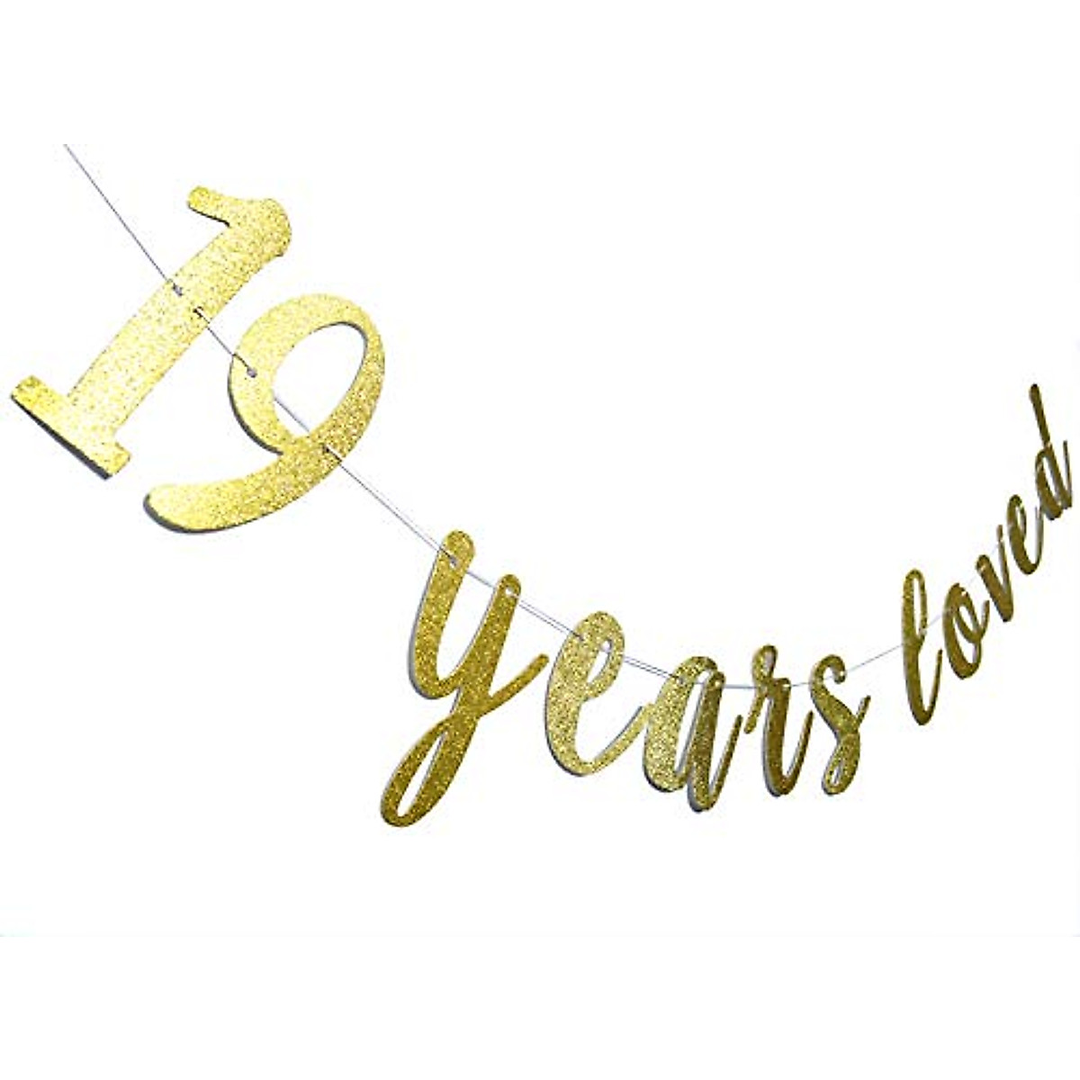 19 Years Loved Banner Sign Gold Glitter for 19th Birthday Party Decorations Anniversary Decor Pre-assembled Bunting Photo Booth Props