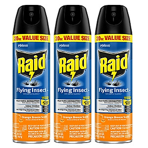 Raid Flying Insect Killer, Kills Flies, Mosquitoes, and Other Flying Insects on Contact, for Indoor and Outdoor Use, Orange Breeze Scent, 18 oz (3 Pack)