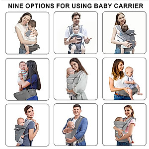 Baby Carrier with Hip Seat, 6-in-1 Baby Carrier Newborn to Toddler, Head Support and Breathable Mesh, Adjustable Removable Soft Ergonomic Baby Sling Carrier (7-41 lbs) for Everyday Family Events, Grey