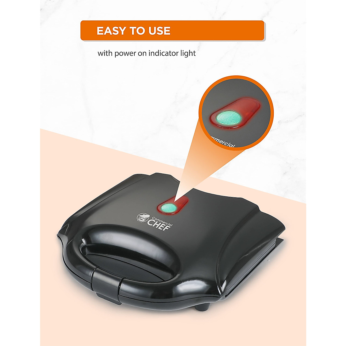 Commercial Chef Waffle Maker, Nonstick Mini Waffle Maker, Easy-to-Clean Electric Waffle Iron for Breakfast Waffles with Power on Light Thermostat