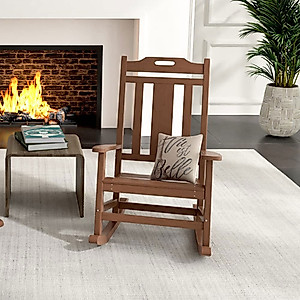 PolyTEAK Porch Rockers Collection Poly Lumber Wood Alternative All Weather Modern Outdoor Rocking Chair for Patios, Porches, and Fire Pits, Brown