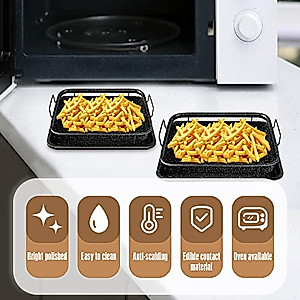 PBRO 2 Piece Copper Crisper Tray,13"L x9" W Oven Pan,Non Stick Baking Tray,Oven Baking Pan & Mesh Basket Set,Air Fryer Pan,Microwave Bacon Tray,French Fries Basket,Baking Set Kitchen Supplies -Black