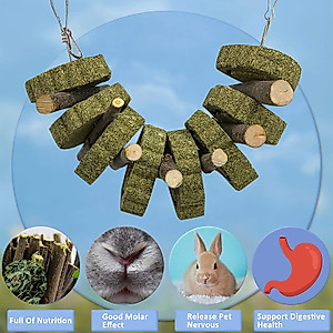 Arespark Pack-2 Rabbit Chew Toys, Organic Bunny Toys Apple Wood Branches/Timothy Hay Straw Cakes, Teeth Grinding Chew Treats for Guinea Pig Hamster Bunny Small Rodent, Juguetes para Conejos