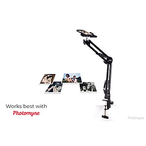 PHOTOMYNE Sturdy Flexible Phone Holder for Desk, Table, Office, Kitchen with Clamp for Photo Album Scanning, iPhone Holder for Desk- Black