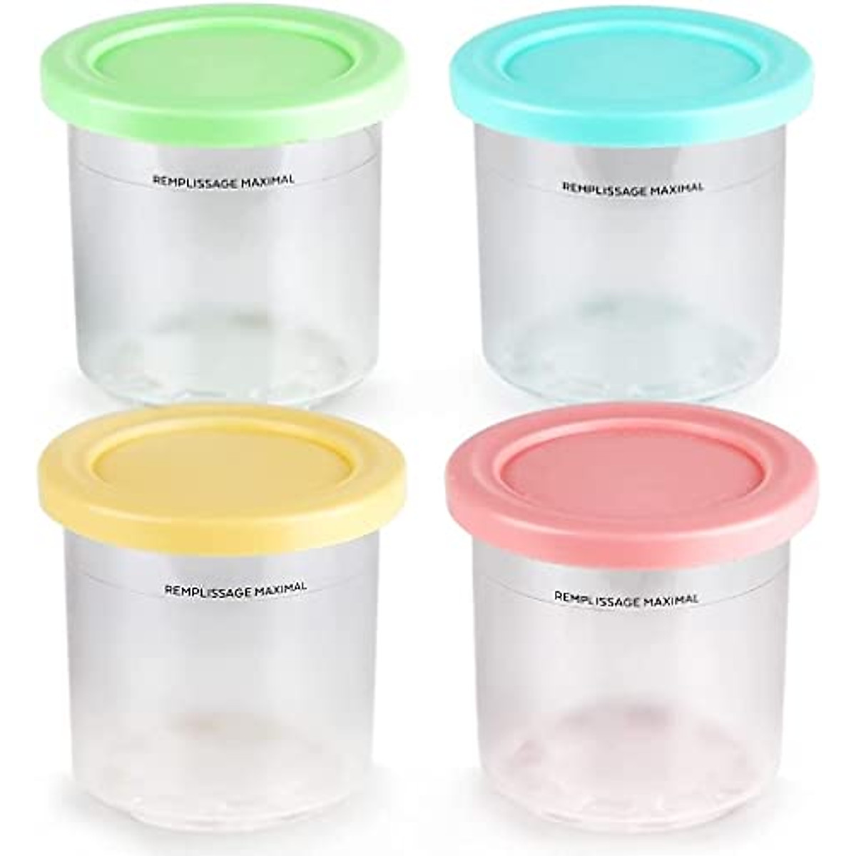 Sduck Containers Replacement Pints and Lids - Compatible with Ninja Creami Pints And Lids NC301 NC300 NC299AMZ Series ONLY (4 Pack - Blue, Pink, Green, Yellow)