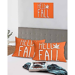 Edwiinsa Hello Fall Pillow Covers King Standard Set of 2 Bed Pillow, Rustic Orange Autumn Maple Leaf Plush Soft Comfort for Hair/Skin Cooling Pillowcases with Envelop Closure 20''x36''