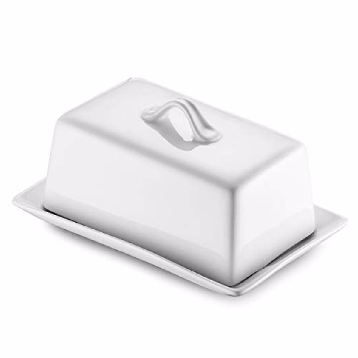 GOURMEX Large Butter Holder with Lid | Fits One Pound of Butter | Ideal Butter Keeper for Salted, Unsalted and Flavored Butter in Fridge | Ceramic White Covered Butter Dish is Dishwasher Safe