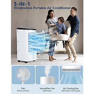 3-IN-1 TEMEIKE Swamp Cooler Air Conditioner, Evaporative Air Cooler w/ 4 Modes & 3 Speeds, 12H Timer & Remote & Dual Water Tank, 65° Oscillating Air Conditioner Portable for Bedroom