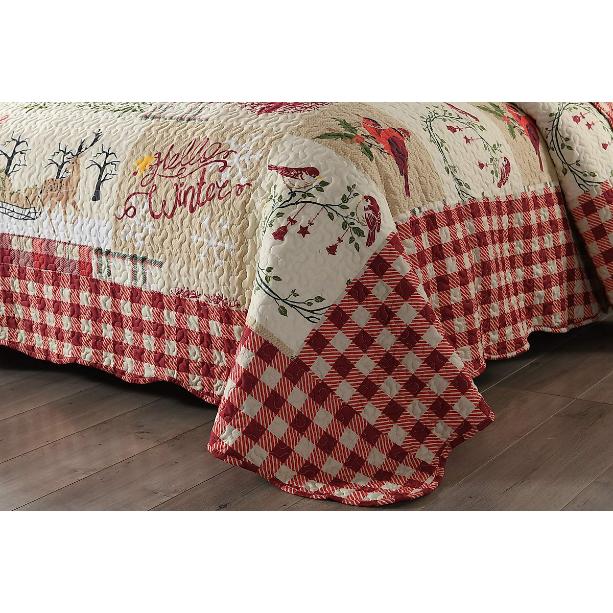 MarCielo 3 Piece Christmas Quilt Set, Rustic Lodge Deer Quilt Bedspread Throw Blanket Lightweight Bedspread Coverlet Comforter Set BY010 (King)