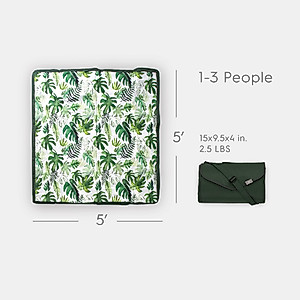 Little Unicorn 5'x5' Outdoor Family Picnic & Beach Blanket | Durable & Water-Resistant Fabric | Compact Fold & Easily Wipes Clean | Zipper Pocket (Tropical Leaf)