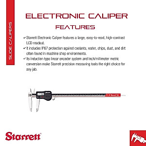 Starrett Stainless Steel IP67 Electronic Slide Caliper - 0-12" Range, .0005" Resolution, LCD Display, RS232 Output, Fine Adjustment, Slide Lock, in/mm Conversion - 798B-12/300