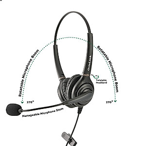 Noise Canceling Dual Ear Call Center Headset Compatible with Avaya 9600 1600 J100 Series, Grandstream GRP & GXP High-End Series, Snom and Zultys Phones | with RJ9 Quick Disconnect Cord